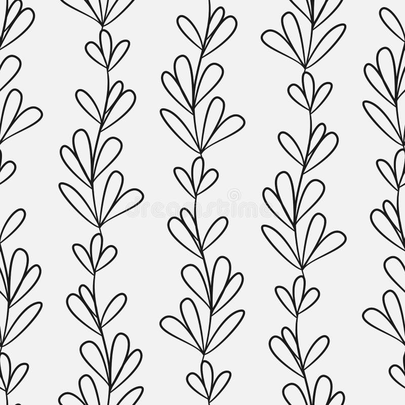 Vector Seamless Pattern with Black Vertical Branches and Leaves on ...