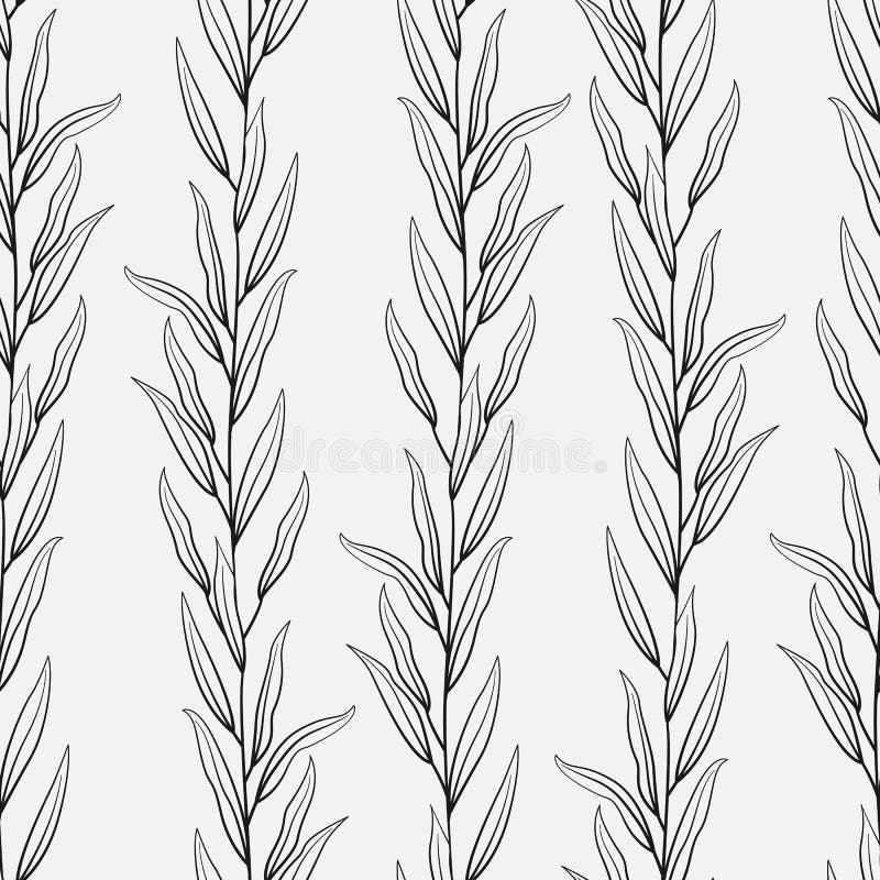 Vector Seamless Pattern with Black Vertical Branches and Leaves on ...