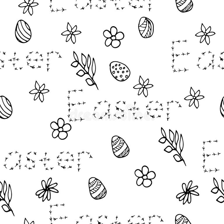 Vector Seamless Pattern of Black and White Handwritten Easter Phrases with Doodle Elements ...