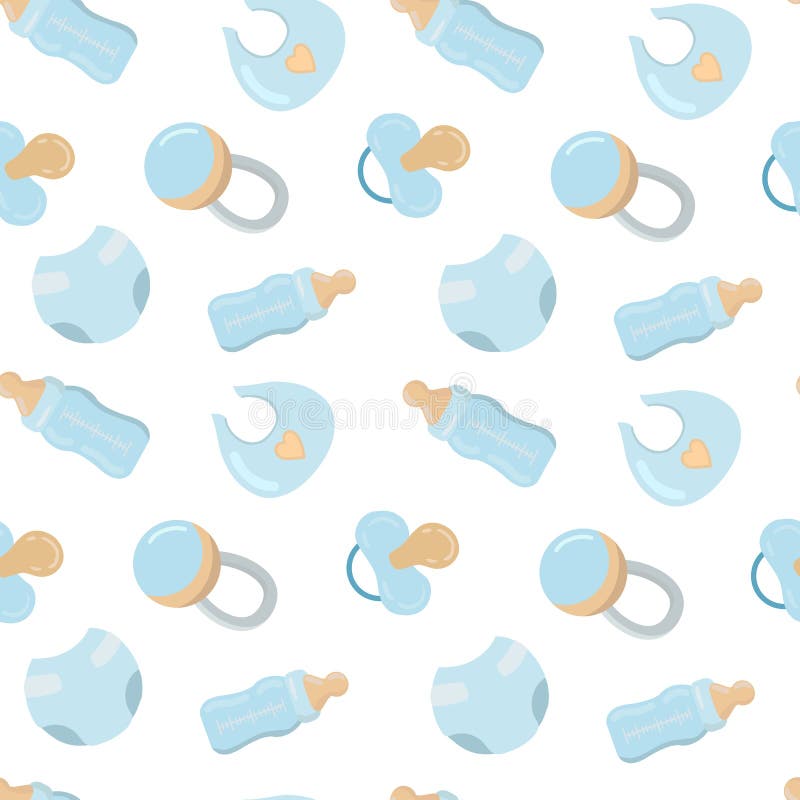 Vector Seamless Pattern with Blue Baby Care Objects Stock Vector ...