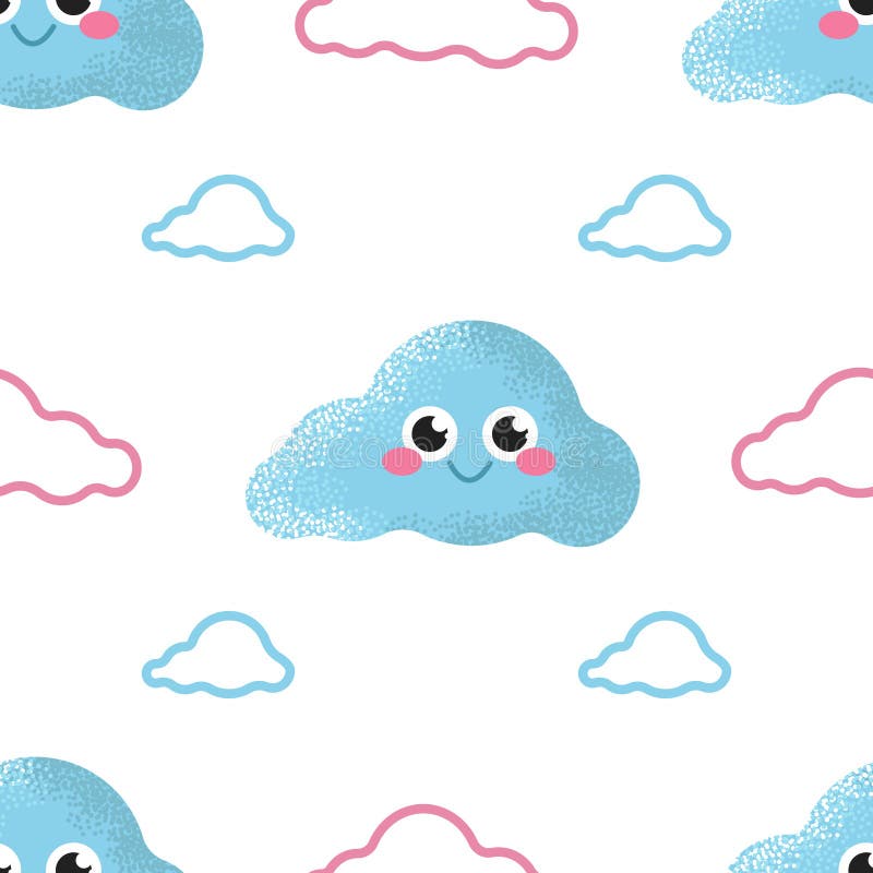 Vector Seamless Pattern with a Blue Cheerful Cloud on a White ...