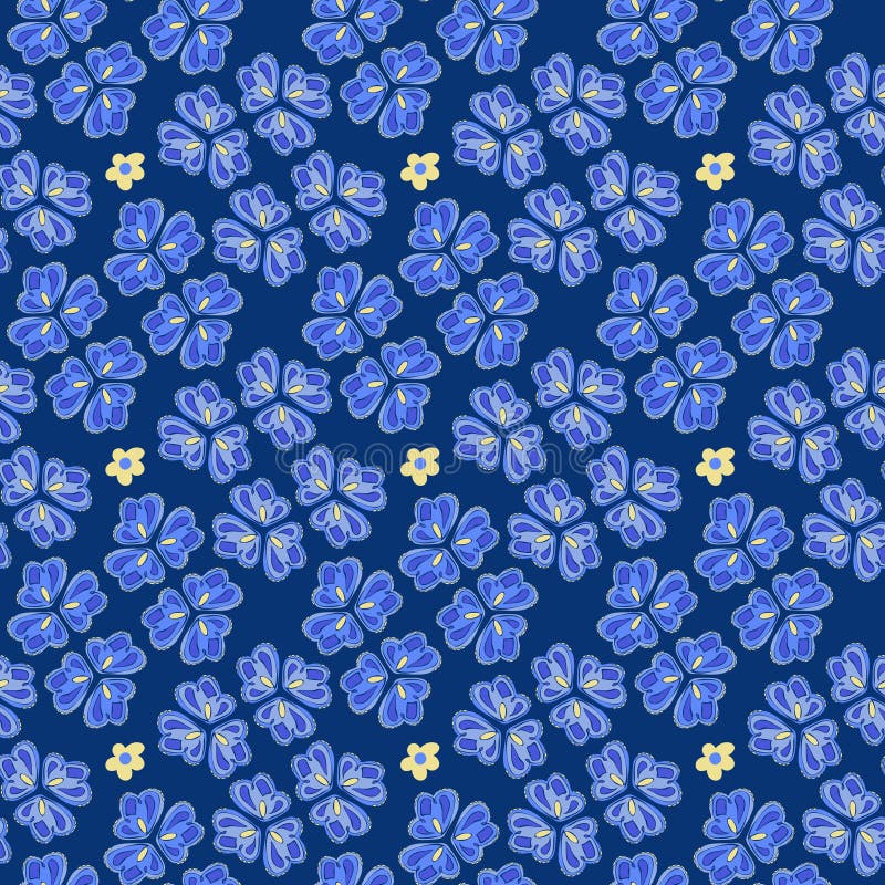 Vector Seamless Pattern with Blue Flowers. Stock Vector - Illustration ...