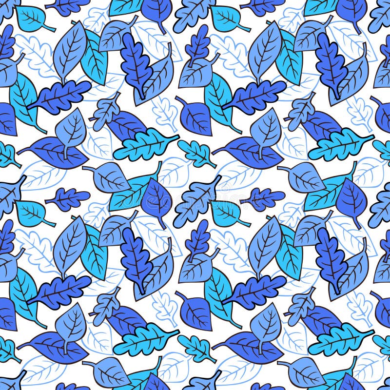 Vector Seamless Pattern with Blue Leaves Stock Vector - Illustration of ...