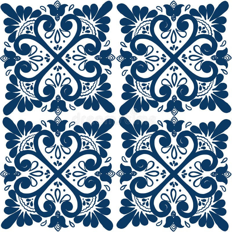 Vector Seamless Pattern of Blue Mediterranean Tiles with Hand-painted ...