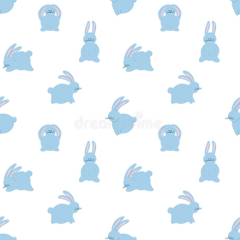 Vector Seamless Pattern with Blue Rabbits in Cartoon Style, Cute ...