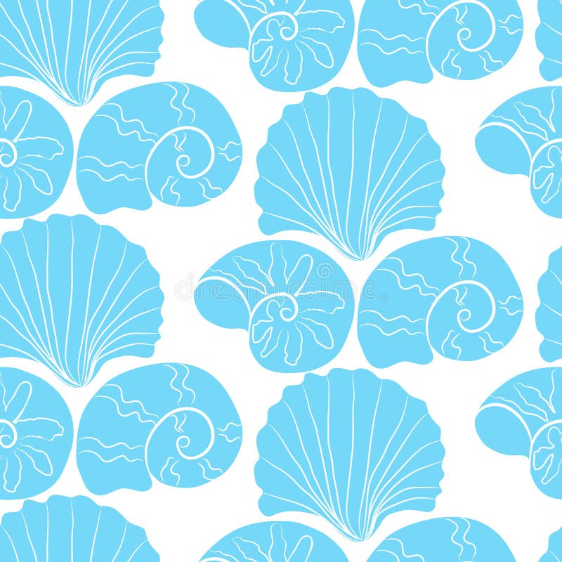 Vector Seamless Pattern with Blue Shells Stock Vector - Illustration of ...