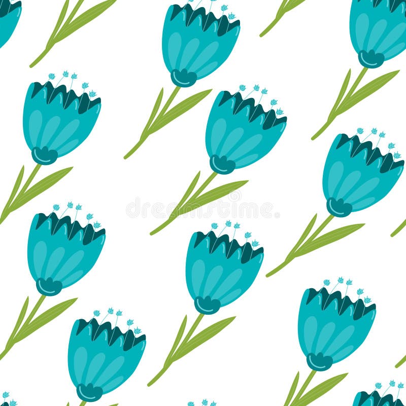 Vector Seamless Pattern with Blue Tulips Stock Vector - Illustration of ...