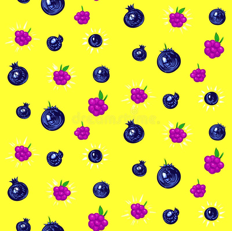 Vector Seamless Pattern of Blueberries and Raspberries. Stock Vector ...