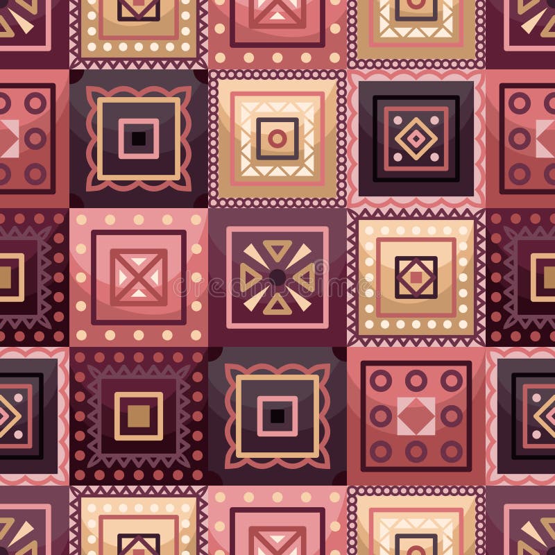 Vector Seamless Pattern with Boho Geometrical Square Elements. Flat ...