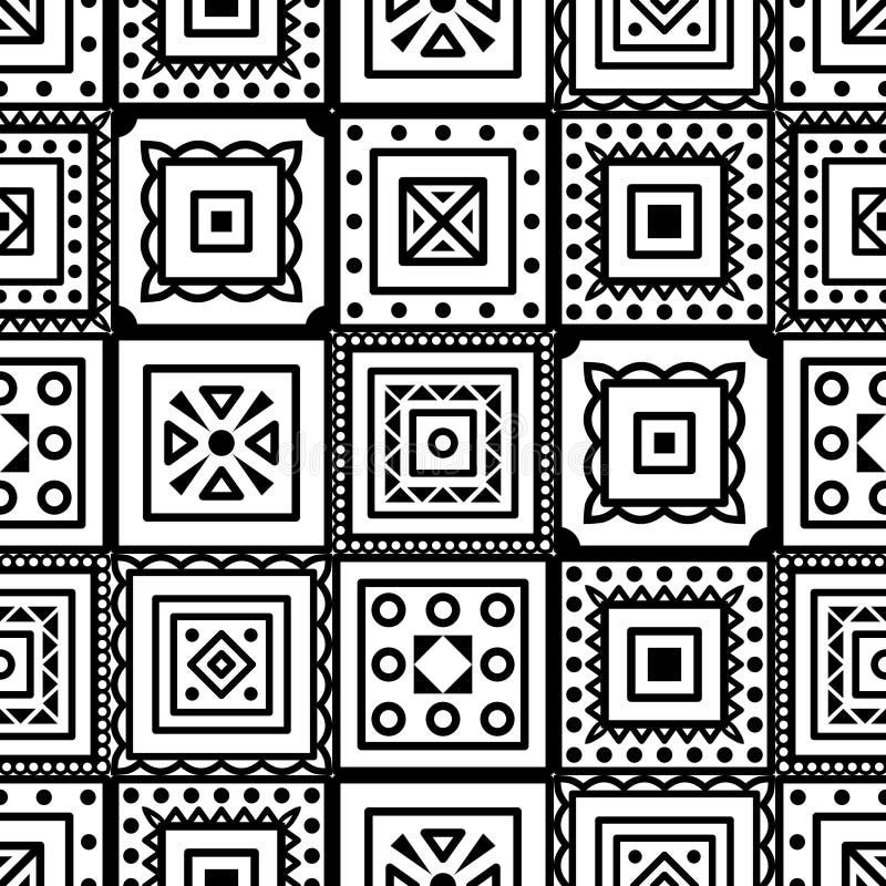 Vector Seamless Pattern with Boho Geometrical Square Elements. Outlines ...