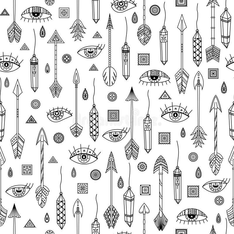 Vector Seamless Pattern with Boho Illustrations. Bohemian Background ...