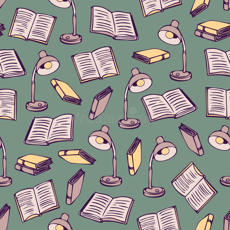 Vector Seamless Pattern with Books and Lamps. Stock Vector ...