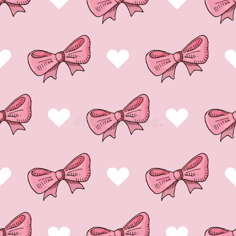 Vector Seamless Pattern with Bows and Hearts Stock Illustration ...
