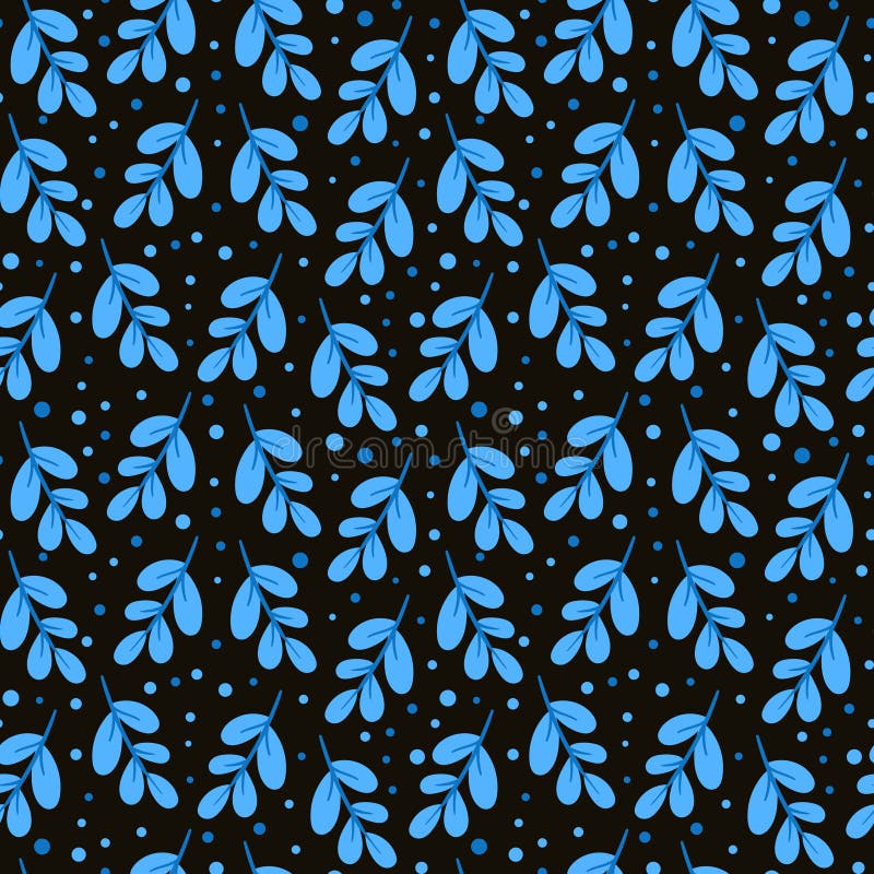 Vector Seamless Pattern with Branches with Blue Leaves and Dots. Stock ...