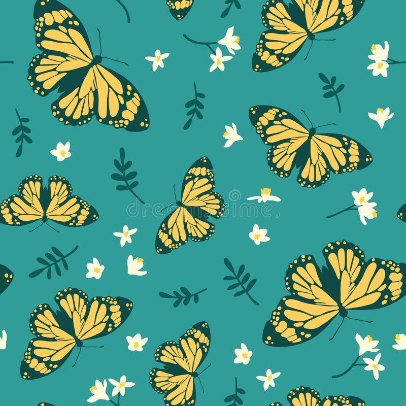 Vector Seamless Pattern with Bright Butterflies. Hand Drawn Texture ...