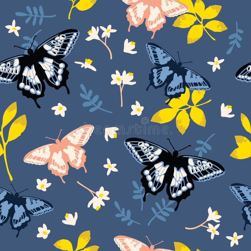 Vector Seamless Pattern with Bright Butterflies. Hand Drawn Texture ...