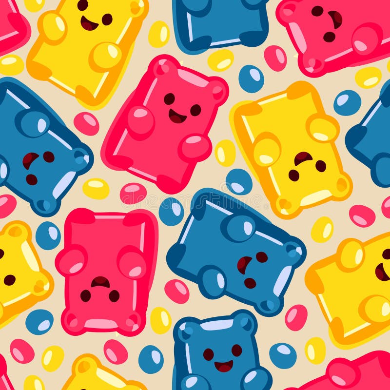 Vector Seamless Pattern with Bright Gummy Bears on Light Background Stock Illustration ...