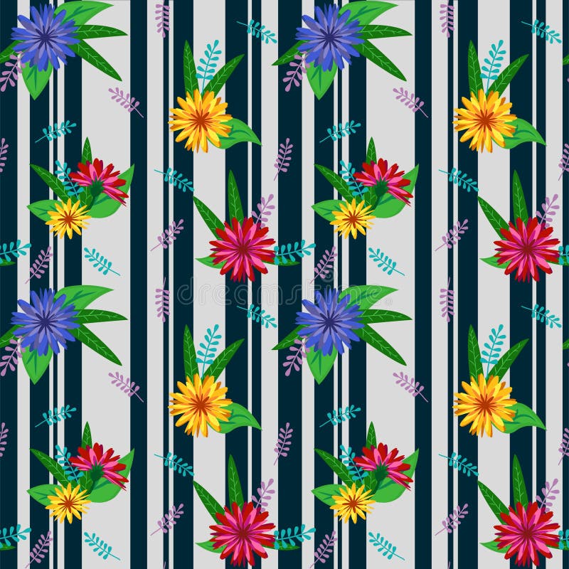 Vector Seamless Pattern with Bright Multi-colored Flowers on Grey and ...
