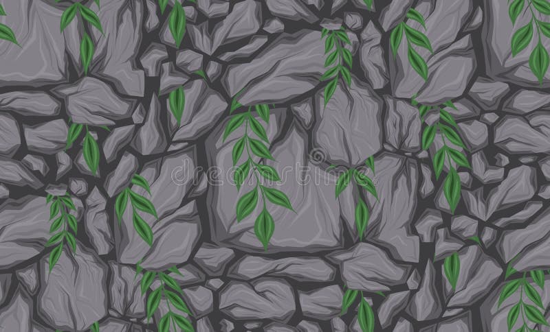 Vector Seamless Pattern with Broken Stones and Stems with Leaves ...