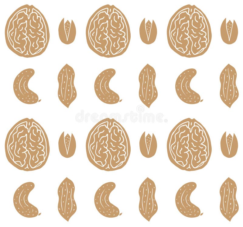Vector Seamless Pattern of Brown Hand Drawn Nuts Stock Vector ...