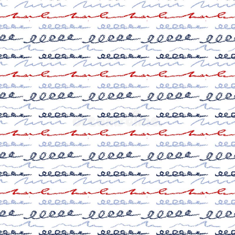Vector Seamless Pattern with Brush Stripes and Handwriting. Blue Red ...