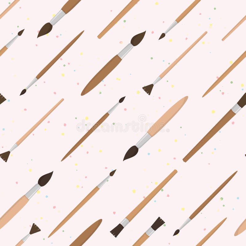 Vector Seamless Pattern with Brushes and Paint Splashes on White ...