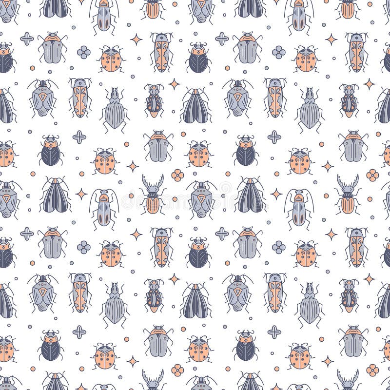 Seamless Pattern with Bugs and Insects in Line Style Stock Vector ...