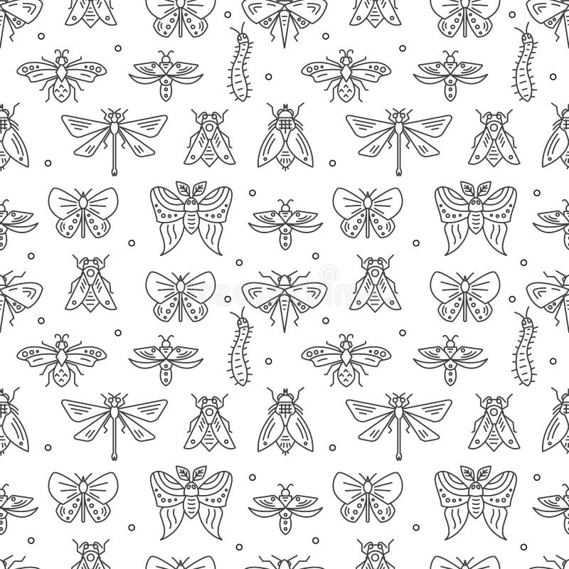 Seamless Pattern with Bugs and Insects in Line Style Stock Vector ...