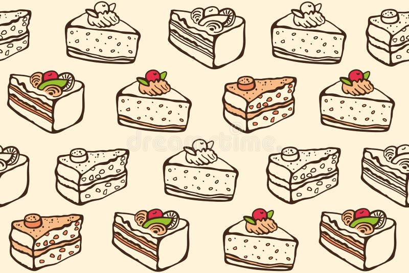 Vector Seamless Pattern with Cakes. Detailed Outline Drawing Stock ...