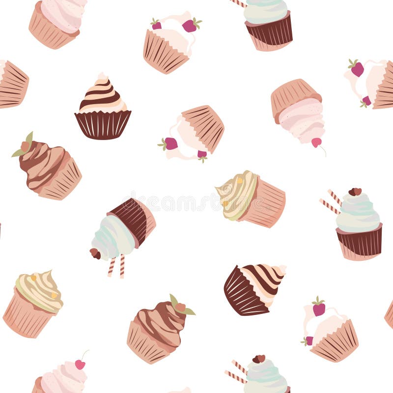 Background Cupcakes and Cake Seamless Pattern. Wrapping Gift Paper ...