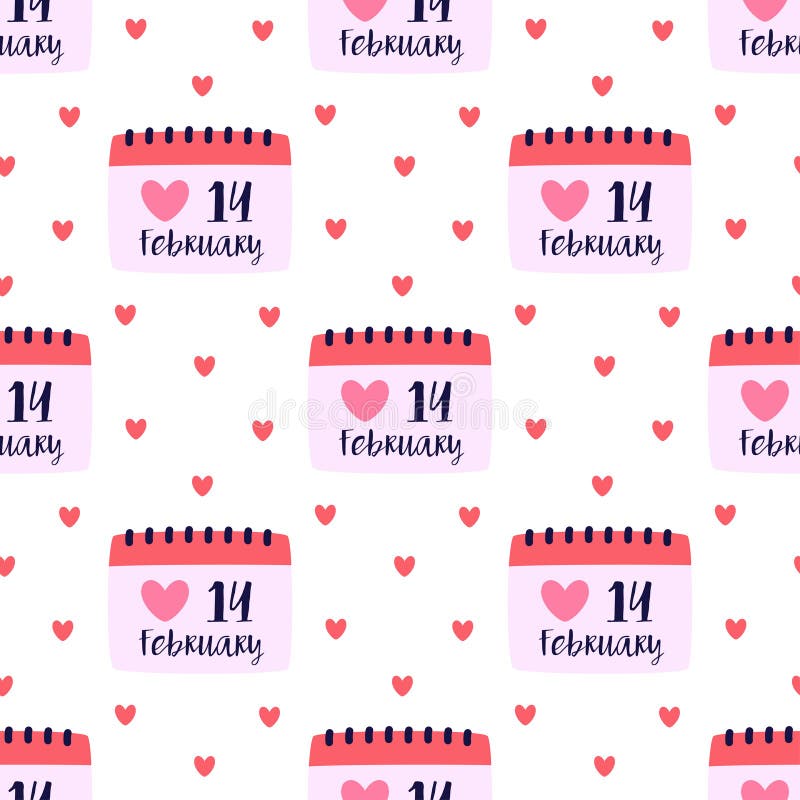 Vector Seamless Pattern of Calendar for Valentines Day Stock Vector ...