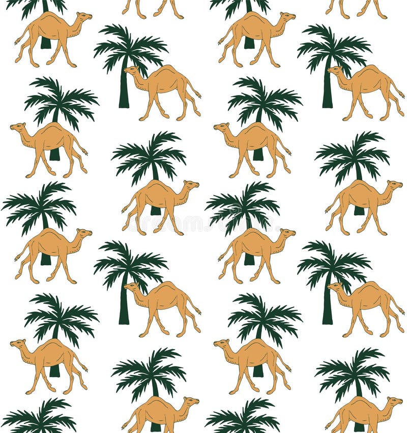 Vector Seamless Pattern of Camel and Palm Stock Illustration ...
