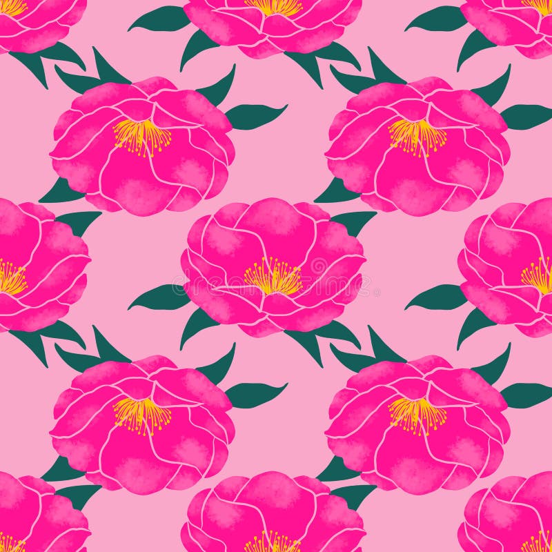 Vector Seamless Pattern of Camellia Flowers Illustration Stock Vector ...