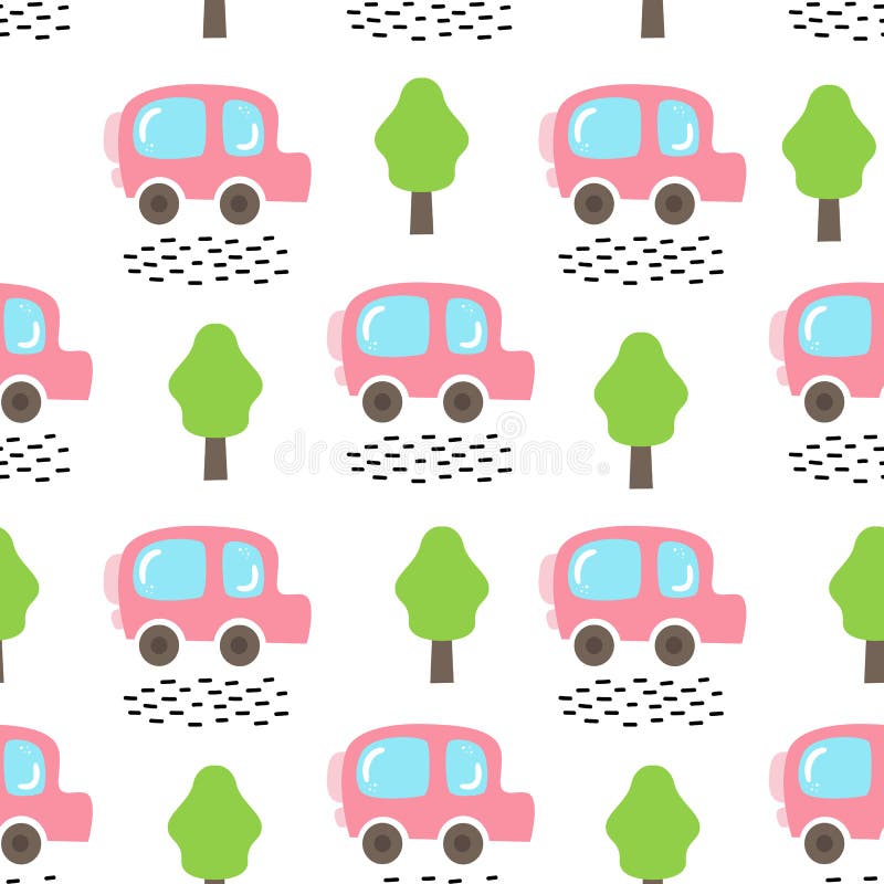 Vector Seamless Pattern with Car and Trees. Children Print Stock ...