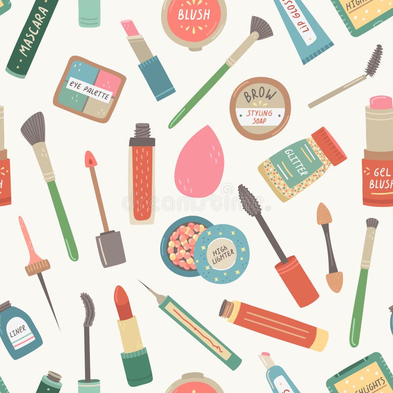 Vector Seamless Pattern with Care and Makeup Products Stock Vector ...