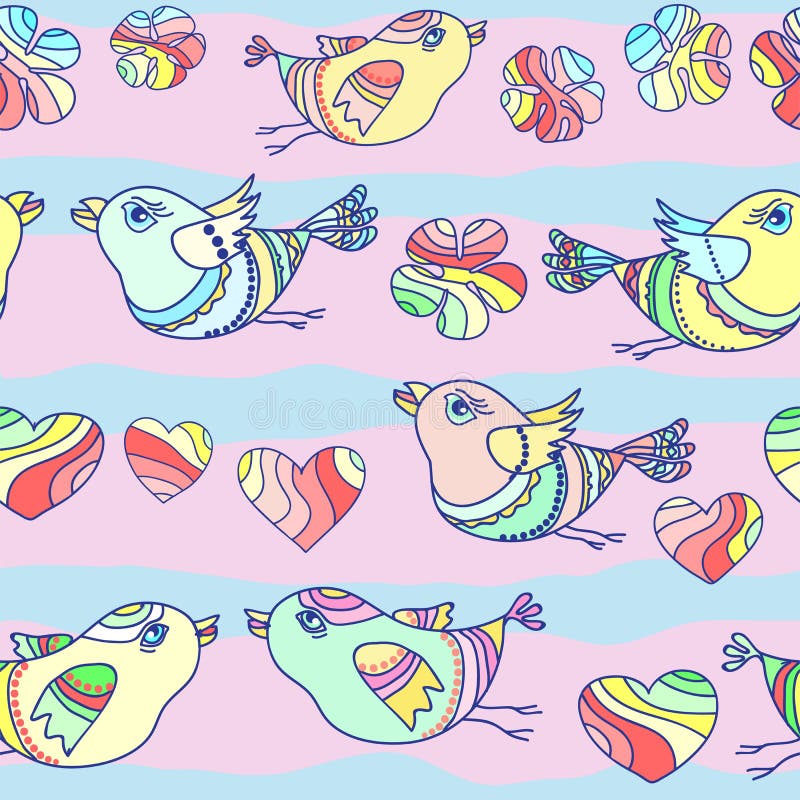 Vector Seamless Pattern with Cartoon Birds Stock Vector - Illustration ...