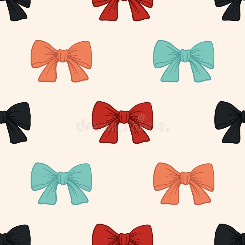 Vector Seamless Pattern with Cartoon Bow Tie or Gift Bow with Outline ...