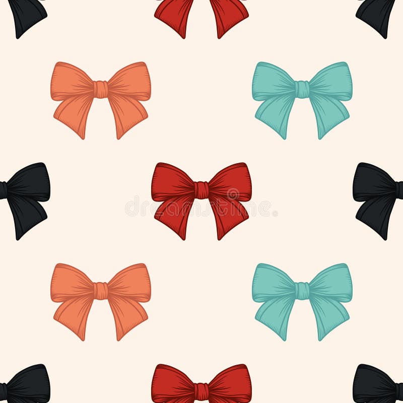 Vector Seamless Pattern with Cartoon Bow Tie or Gift Bow with Outline ...