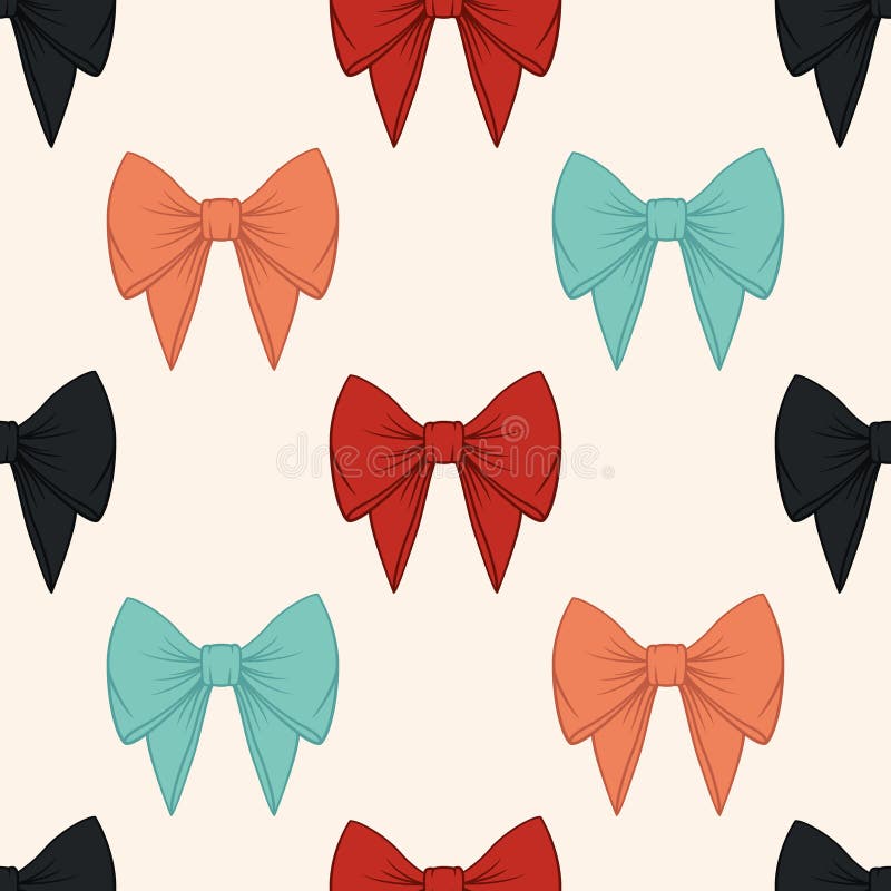 Vector Seamless Pattern with Cartoon Bow Tie or Gift Bow with Outline ...