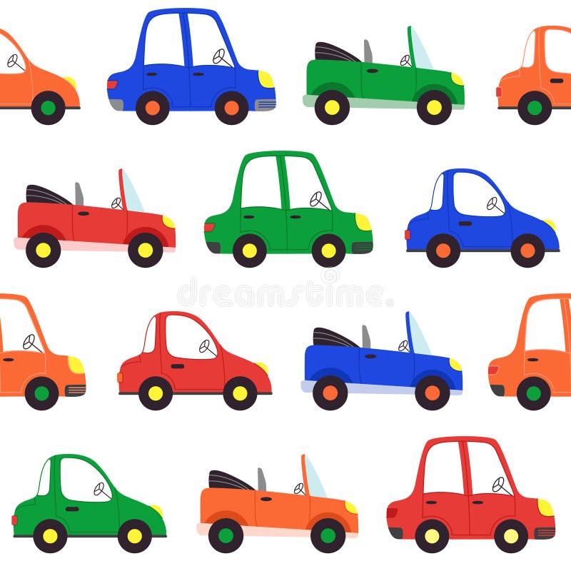 Vector Seamless Pattern with Cartoon Cars. Bright Flat Vehicles in ...