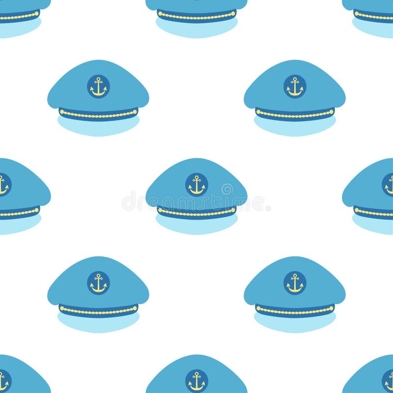 Vector Seamless Pattern with Cartoon Marine Hat Stock Vector ...