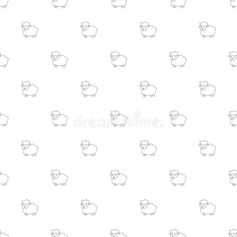 Vector Seamless Pattern of Cartoon Outline Sheep Stock Vector ...