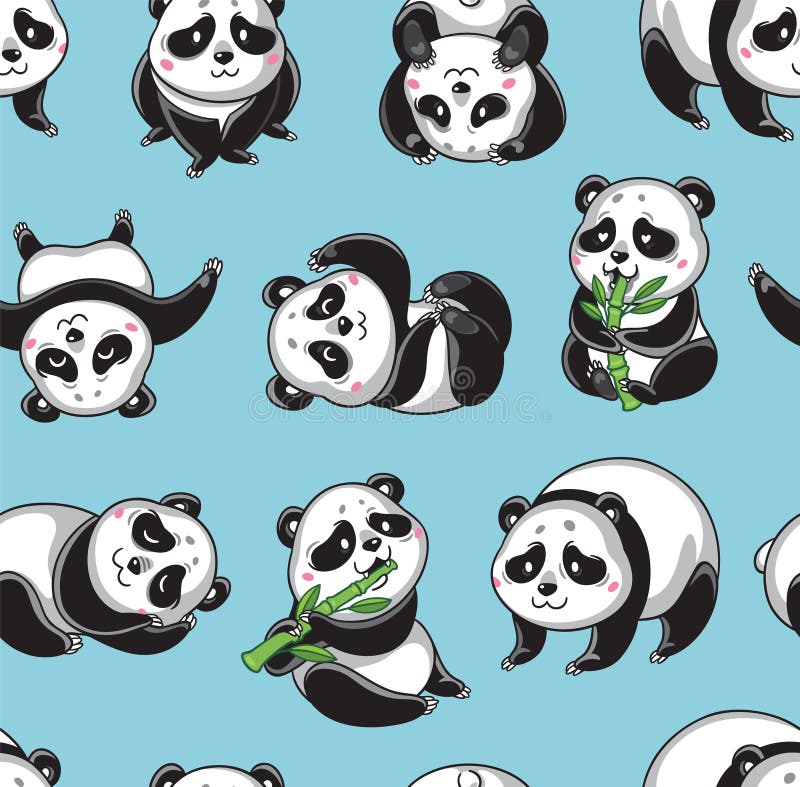 Cute Pandas Seamless Pattern. Vector Illustration for Greeting Card, Poster, or Print on Clothes ...