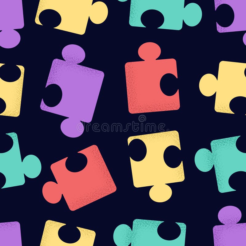 Vector Seamless Pattern of Cartoon Puzzle Pieces with Trendy Grain ...
