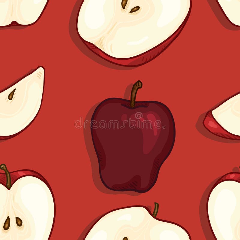 Vector Seamless Pattern of Cartoon Red Apples Stock Vector ...