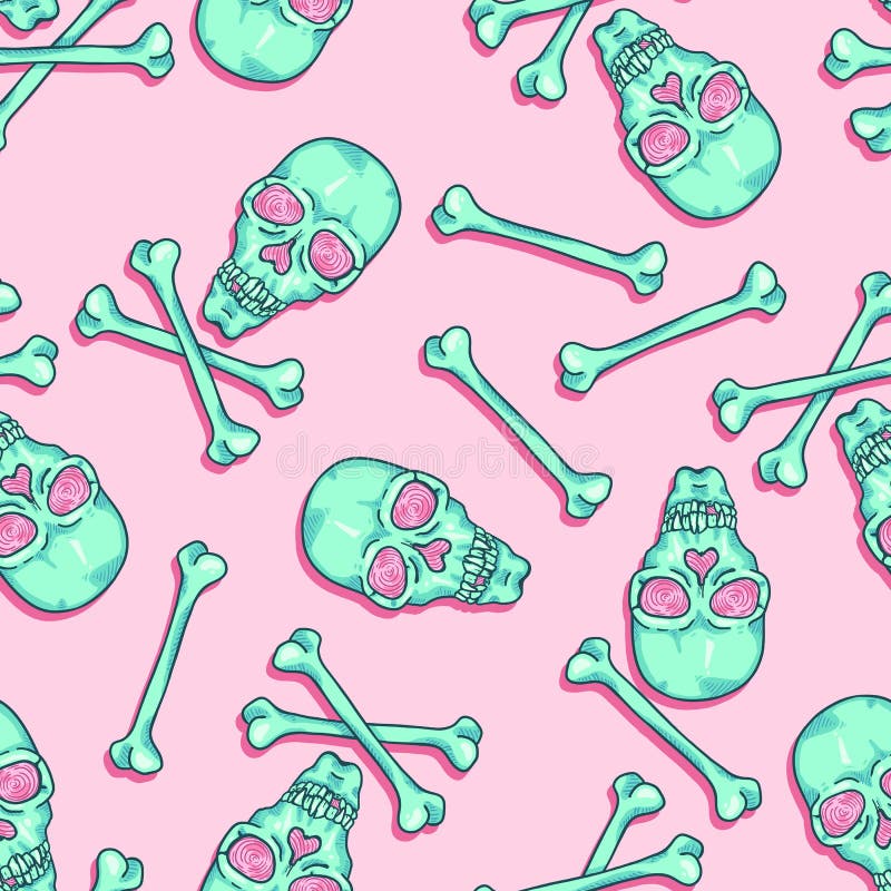 Vector Seamless Pattern of Cartoon Skulls Stock Vector - Illustration ...