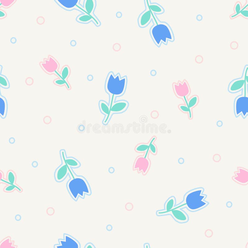 Vector Seamless Pattern with Cartoon Tulip Flowers. Stock Vector ...
