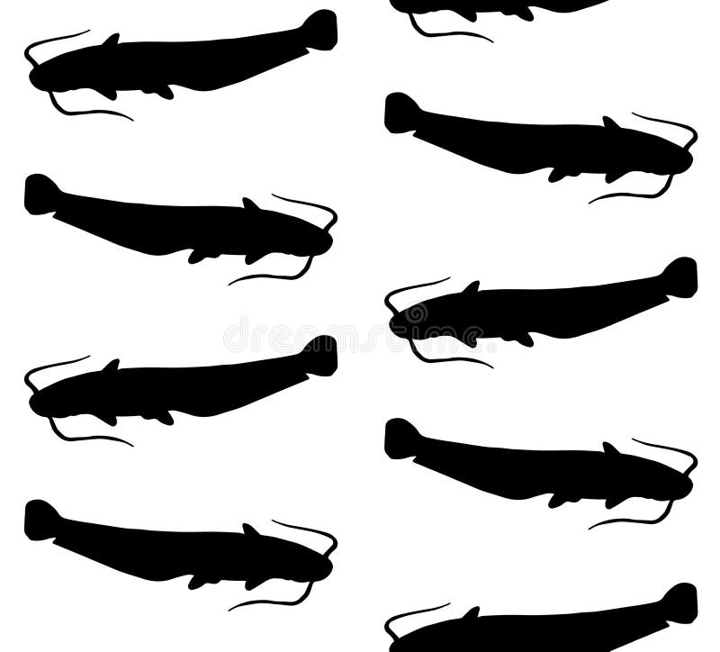Vector Seamless Pattern of Catfish Fish Silhouette Stock Illustration ...