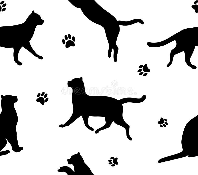 Vector Seamless Pattern of Cats Silhouette Stock Vector - Illustration ...
