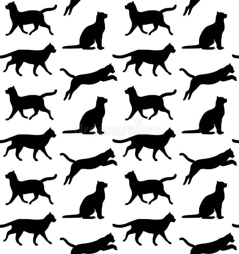 Vector Seamless Pattern Of Cats Silhouette Stock Vector Illustration